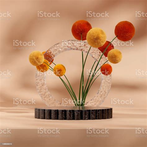 질감이 있는 유리 링과 미모사 3d 렌더링 모형 장면이 있는 정사각형의 검은색 대리석 실린더 연단 받침대에 대한 스톡 사진 및 기타 이미지 Istock