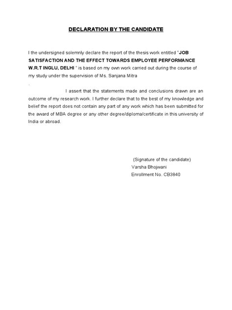 Declaration By The Candidate Pdf