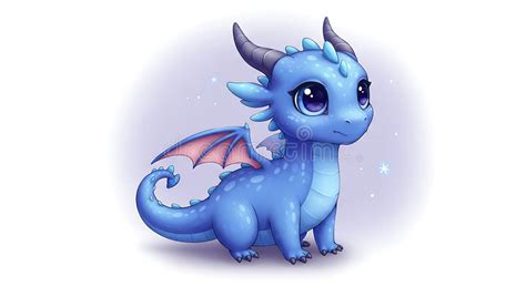Cute Blue Cartoon Dragon With Large Expressive Eyes And Small Rounded