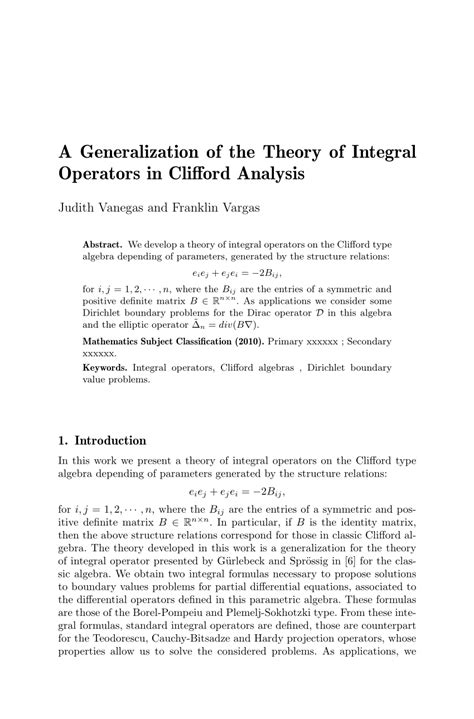Pdf Theory Of Integral Operators In Parametric Clifford Type Algebras