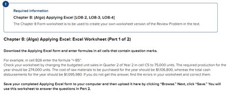 Solved Required information Chapter 8: (Algo) Applying Excel | Chegg.com