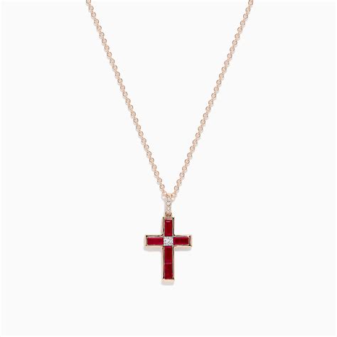 Ruby Royale 14k Rose Gold Ruby And Diamond Cross Pendant