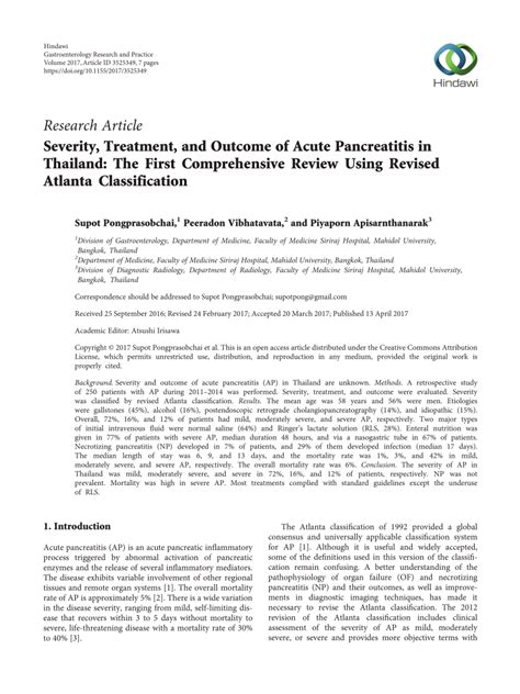 Pdf Severity Treatment And Outcome Of Acute Pancreatitis In
