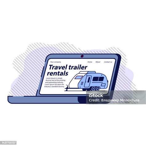Rv 캠핑카 밴 여행 노트북 모니터의 트레일러 대여 웹 사이트 0명에 대한 스톡 벡터 아트 및 기타 이미지 0명 관광
