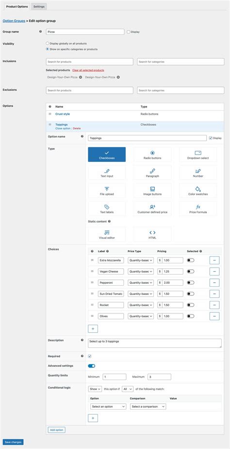 Creating Product Options