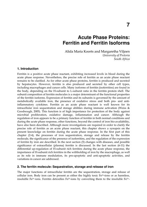 Pdf Acute Phase Proteins Ferritin And Ferritin Isoforms