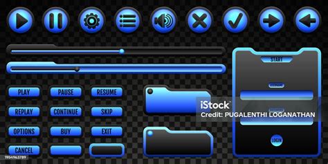 Game Menu Interface Buttons And Panels Gui Elements Set With Black And