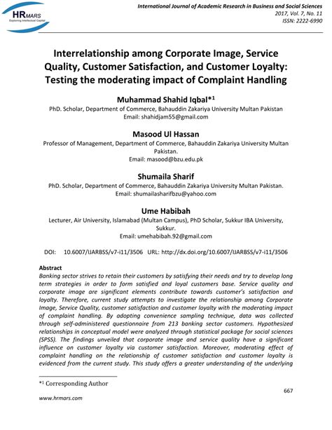 Pdf Interrelationship Among Corporate Image Service Quality Customer Satisfaction And