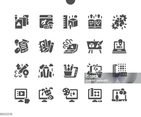 그래픽 디자인 웹 디자인 개발 창의력과 아이디어 그래픽 디자인 스튜디오 창의력 튜토리얼 직장 벡터 솔리드 아이콘입니다 간단한 그림 가득 찬에 대한 스톡 벡터 아트 및 기타