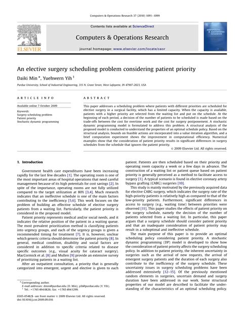 Pdf An Elective Surgery Scheduling Problem Considering Patient Priority