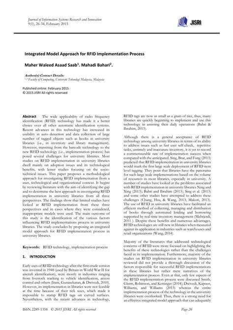 PDF Integrated Model Approach For RFID Implementation Process