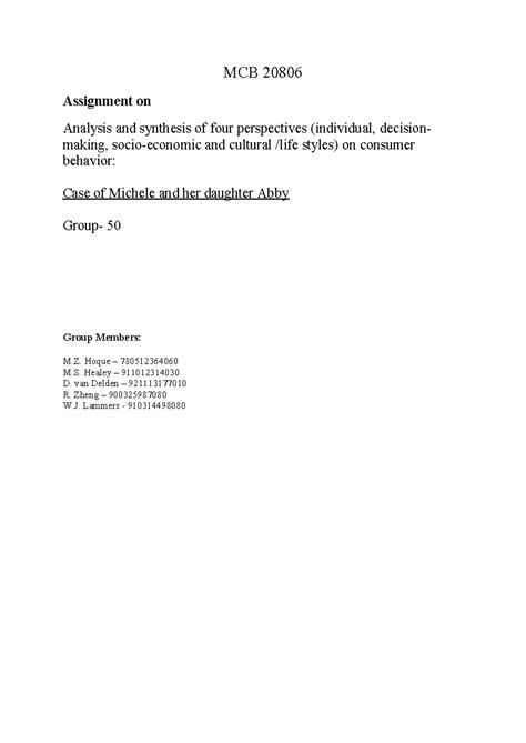 Assignment Shopology 3 MCB 20806 Assignment On Analysis And Synthesis Of Four Perspectives