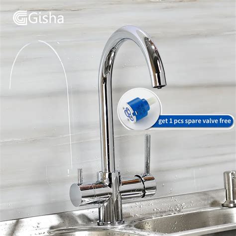 Gisha 황동 퓨어 워터 주방 수도꼭지 360 회전 듀얼 핸들 냉온수 식수 주방 믹서 탭 G2027주방 수도꼭지 Aliexpress