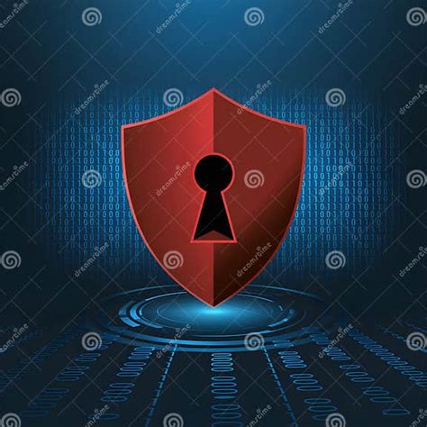 red shield with keyhole highlights cybersecurity amidst binary code stock illustration
