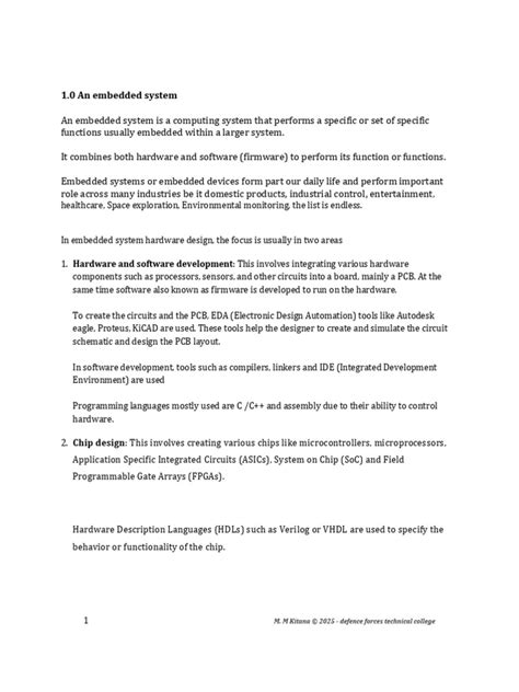 topic 1 introduction to embedded systems pdf embedded system microcontroller
