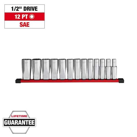 Milwaukee 1 2 In Drive Sae 12 Point Socket Set 13 Piece 48 22 9422 The Home Depot