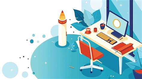 A Desk With A Computer Keyboard Mouse And Coffee Cup A Chair Is In Front Of The Desk A Pencil