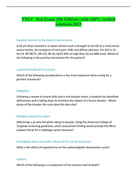 Tncc Test Exam 9th Edition With 100 Verified Solutions 2023 Tncc Stuvia Us