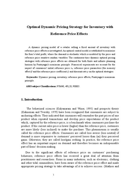 Optimal Dynamic Pricing Strategy For Inventory With Reference Price Effects Jun 10 2019 1045