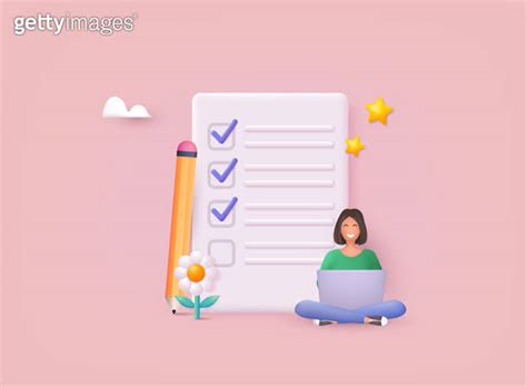 Woman With Laptop Made A Checklist Checklist On A Clipboard Paper