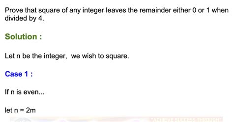 Omtex Classes Prove That Square Of Any Integer Leaves The Remainder