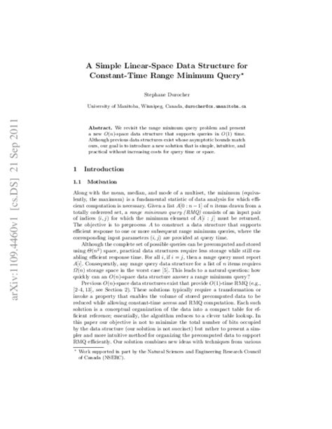 Pdf A Simple Linear Space Data Structure For Constant Time Range Minimum Query