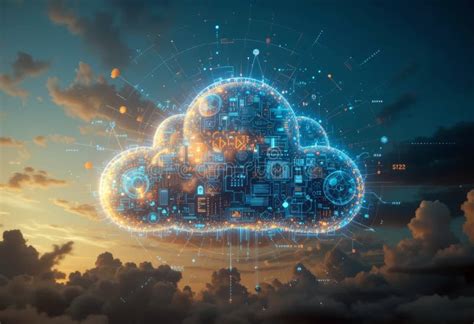 Digital Cloud And Data Overlays On A Sky Background Stock Image
