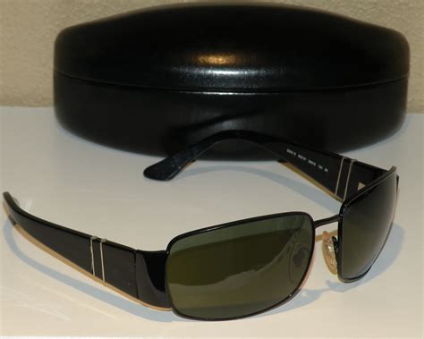 Persol 2342 S Polished Black Wrap Vintage Sunglasses 59mm Green Lenses