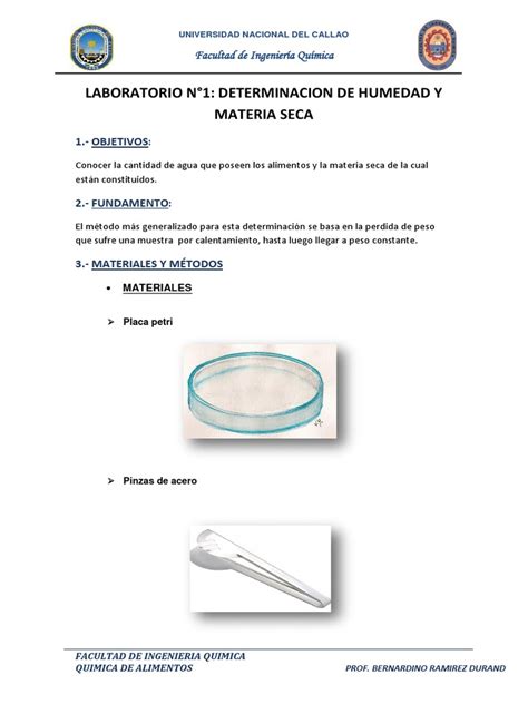 Determinacion De Humedad Y Materia Seca Pdf Polaridad Química Agua