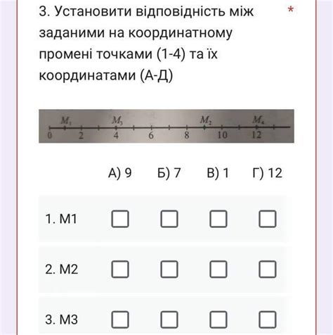 3 Установити відповідність між заданими на координатному промені точками 1 4 та їх