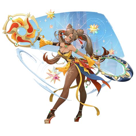 Official Art Second Party Source 1girl Armlet Breasts Brown Hair Chakram Cleavage