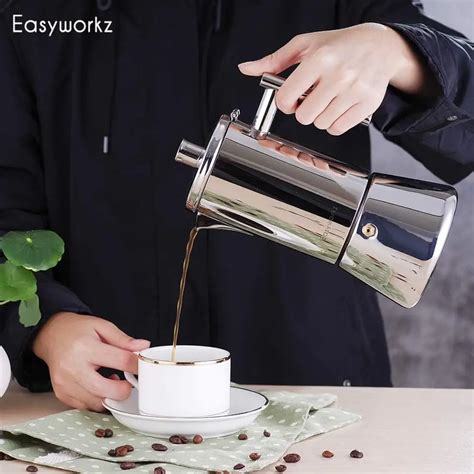 Easyworks 디에고 스토브탑 에스프레소 메이커 스테인레스 스틸 이탈리아 커피 머신 메이커 알리 커피 머신