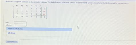 solved determine the pivot element in the simplex tableau