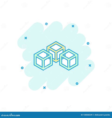vector cartoon blockchain technology icon in comic style cryptography cube block concept