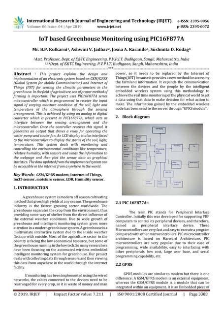Irjet Iot Based Greenhouse Monitoring Using Pic16f877a Pdf Gardening Home And Garden