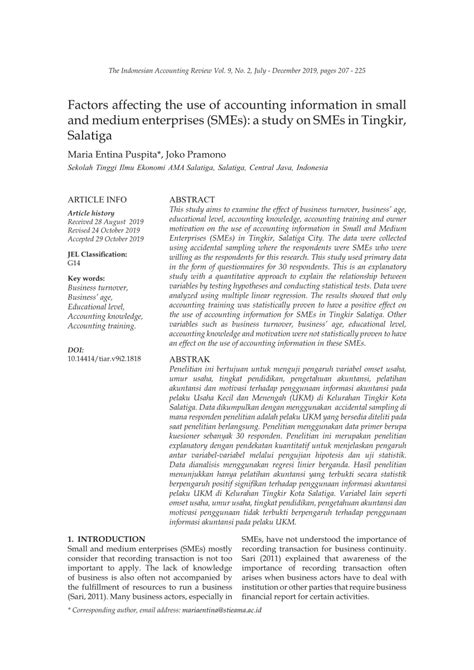 Pdf Factors Affecting The Use Of Accounting Information In Small And Medium Enterprises Smes