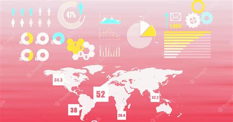 Premium Photo Digital Interface With Data Processing Over World Map Against Pink Gradient
