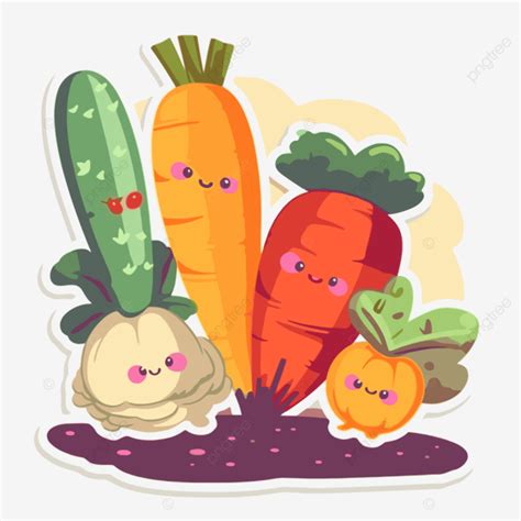 Cute Veggie Cartoon Sticker To Download Clipart Vector Vegetable Garden Vegetable Garden