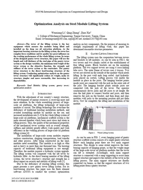 Optimization Analysis On Steel Module Lifting System Pdf