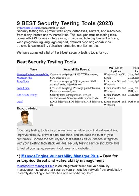BEST Security Testing Tools The Best Penetration Testing Tools Come With API For Easy Studocu