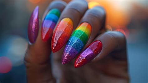 Premium Photo Pride And Selfcare Closeup Of Person With Rainbow Flag Nail Art Celebrating
