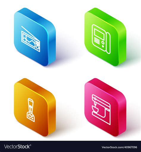 Set Isometric Line Radio House Intercom System Vector Image
