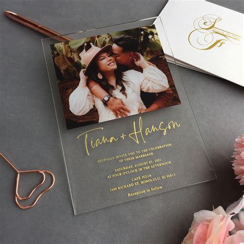 Custom Photo Acrylic Wedding Invitation Gold Acrylic Invites Etsy