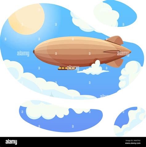 Airship In Blue Sky And Clouds Vintage Vector Airship Zeppelin Dirigible Balloon Stock Vector