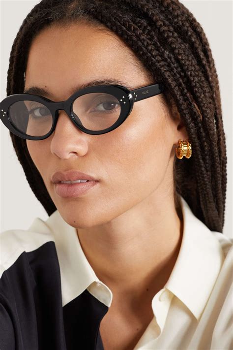 Celine Eyewear Oval Frame Acetate Optical Glasses Black Glasses