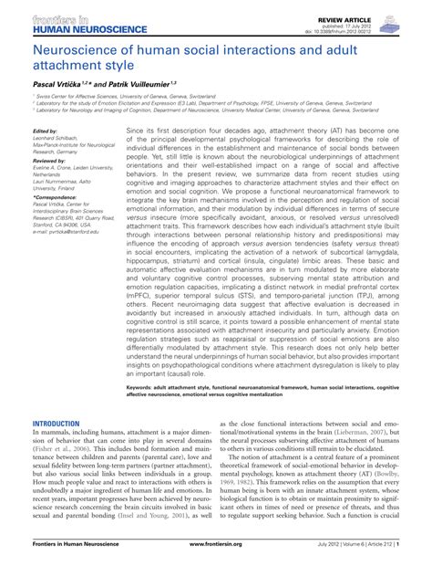 Pdf Neuroscience Of Human Social Interactions And Adult Attachment Style