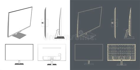 Computer Monitor Led Wire Frame Blueprint Concept For Gaming And