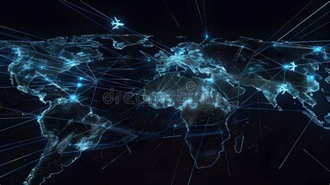 Digital World Map Showing Cyber Connectivity Networking Across
