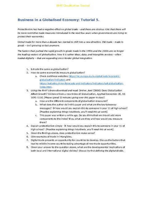 tutorial 5 rmit classification trusted business in a globalised