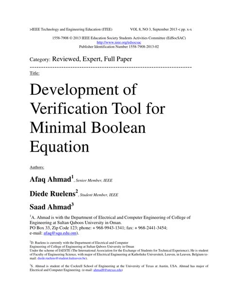 Pdf Development Of Verification Tool For Minimal Boolean Equation
